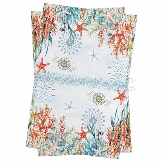 Coastal Blue Kitchen Towels Set of 2, Water Absorbent Dish Towel, Ocean ...