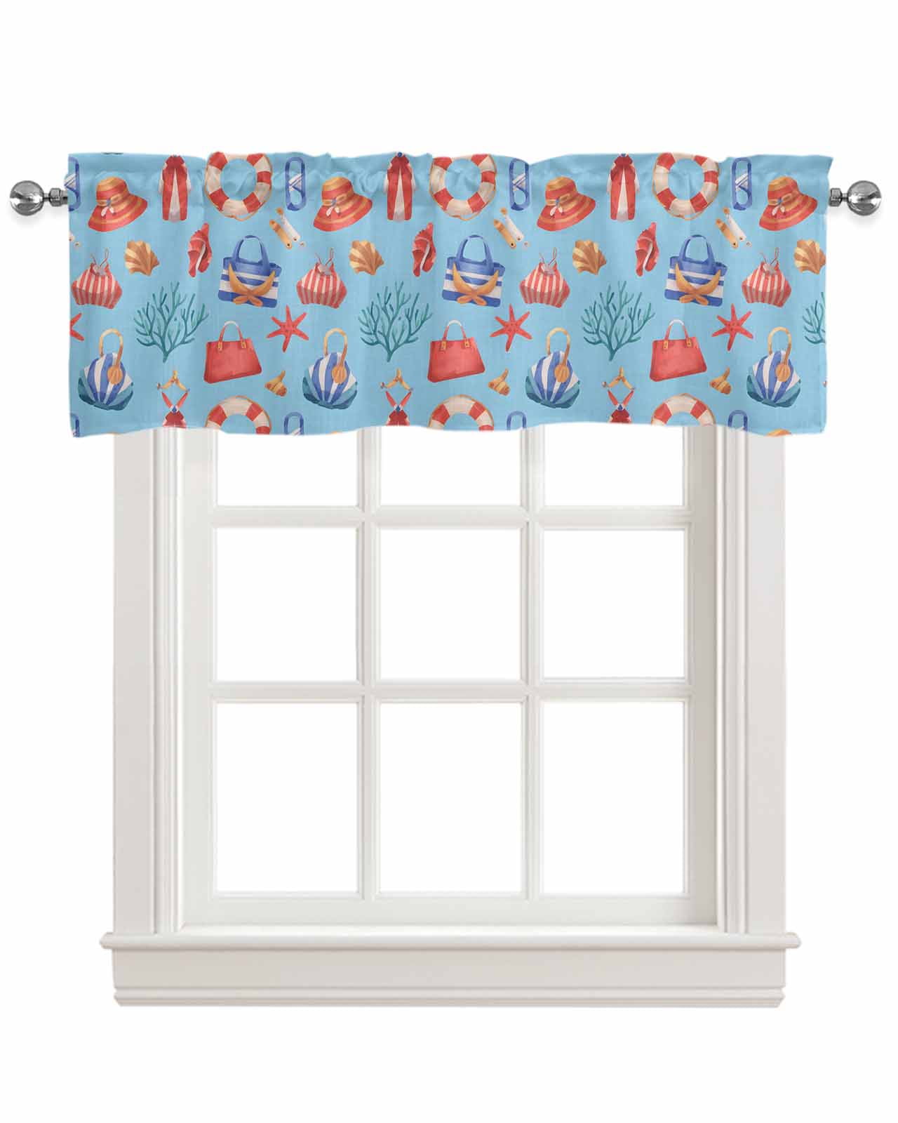 Coastal Blue Kitchen Valances for Windows Farmhouse Linen Window ...