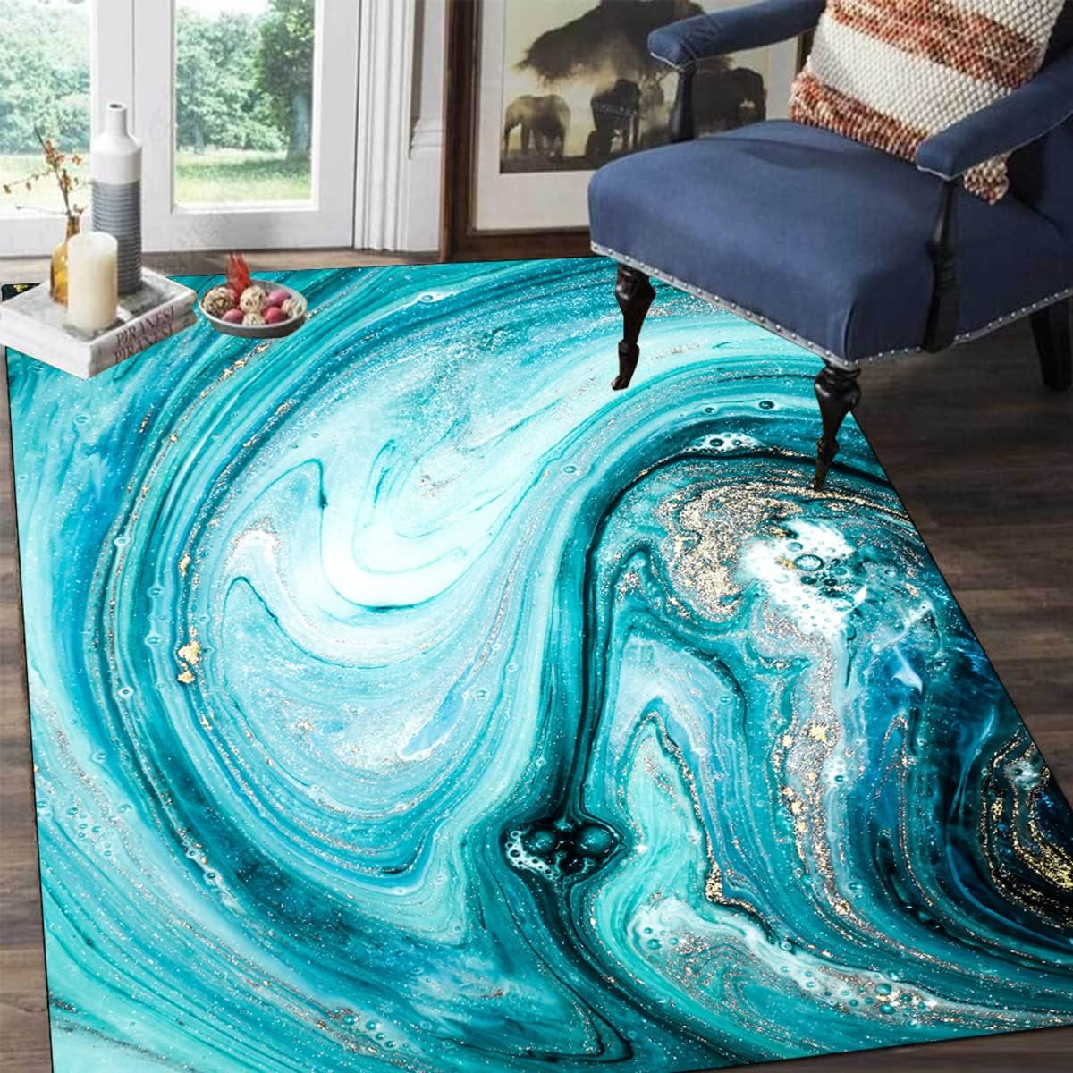 Coastal Blue Modern Abstract Area Rug For Livingroom Liquid Style ...