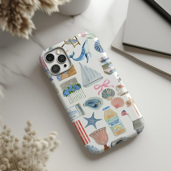 Coastal Blue Ocean Sailboat Seashell Collage Case for iPhone 17 16 15 ...