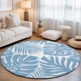 Coastal Blue Palm Leaves Washable Round Area Rug 6 ft, Tropical ...