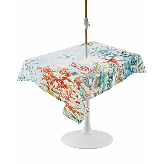 Coastal Blue Rectangle Outdoor Tablecloth, Waterproof Table Cloth Cover ...