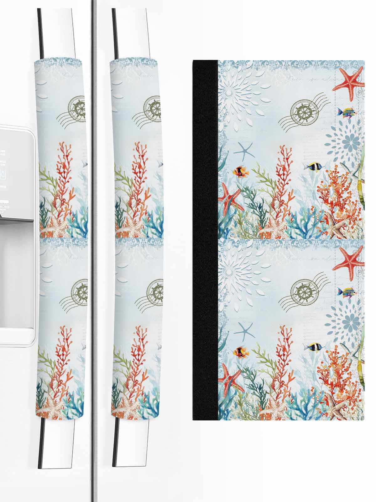 Coastal Blue Refrigerator Door Handle Covers Set of 2, Ocean Coral ...