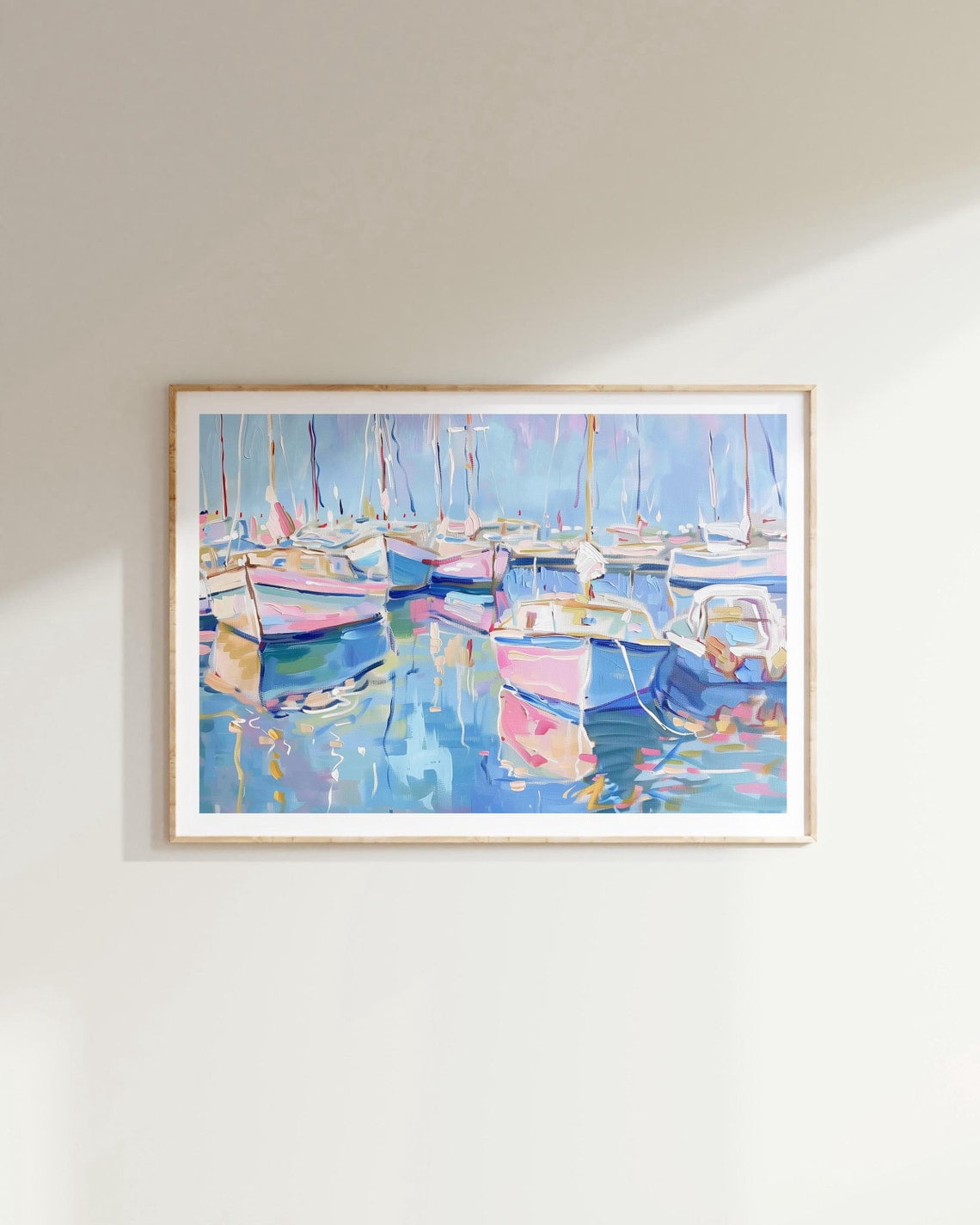 Coastal Blue Sailboat Pastel Sunset Beach House Summer Ocean Landscape ...