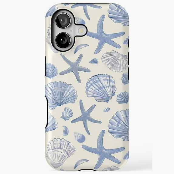 Coastal Blue Seashells Nautical Pattern Art Phone Case with iPhone 17 ...