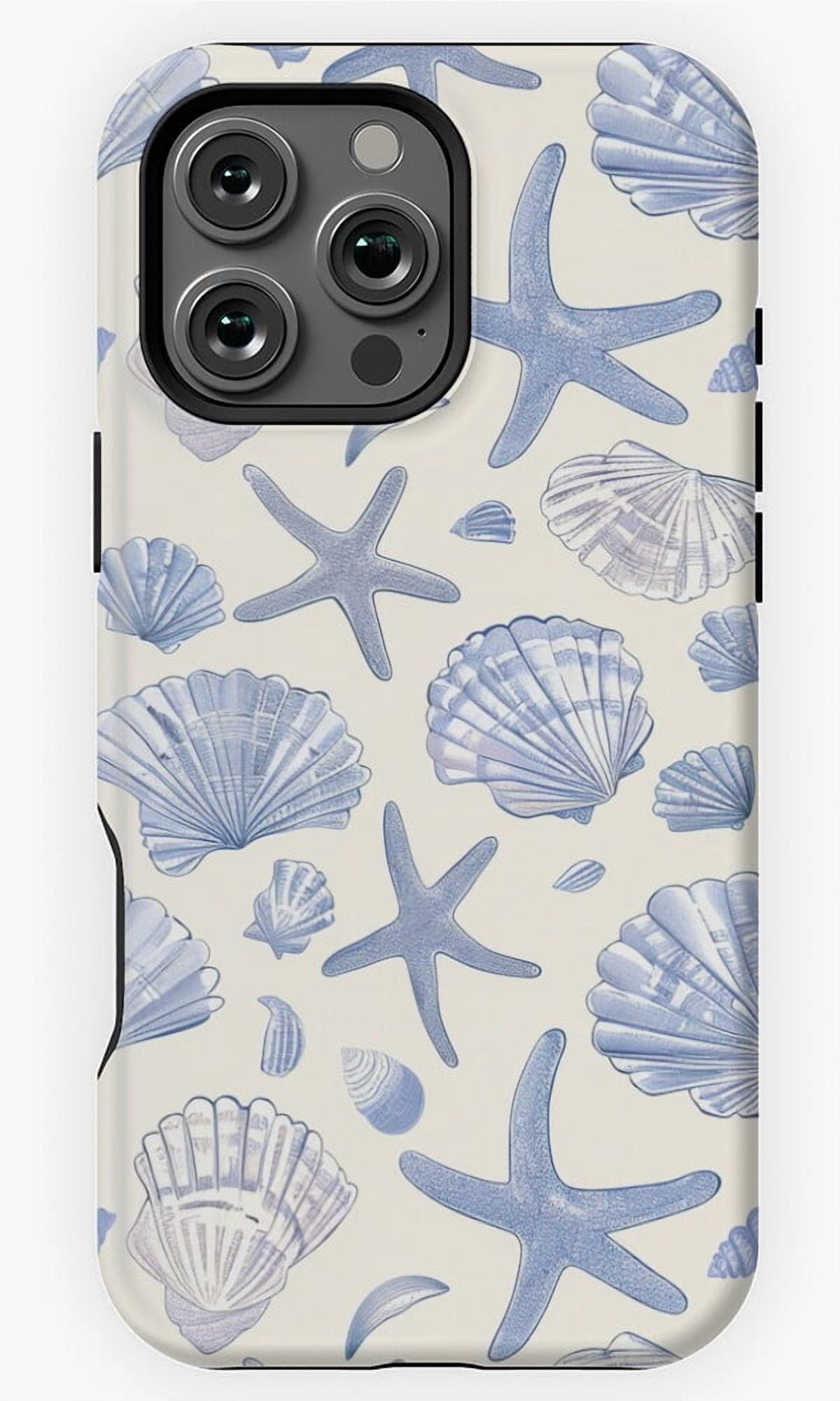 Coastal Blue Seashells Pattern Beach Phone Case for iPhone 11 12 13 14 ...