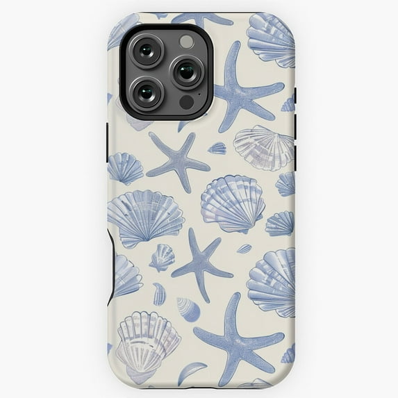 Coastal Blue Seashells Pattern iPhone Case 17 16 15 14 13 12 11 Pro Max ...