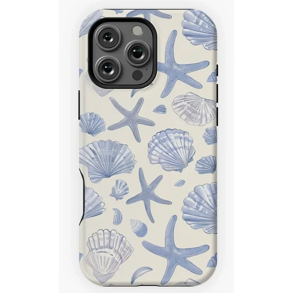 Coastal Blue Seashells Print Protective Case for iPhone 11 12 13 14 15 ...