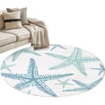 Coastal Blue Starfish Round Area Rugs 3 ft, Nautical Minimalist Ocean ...