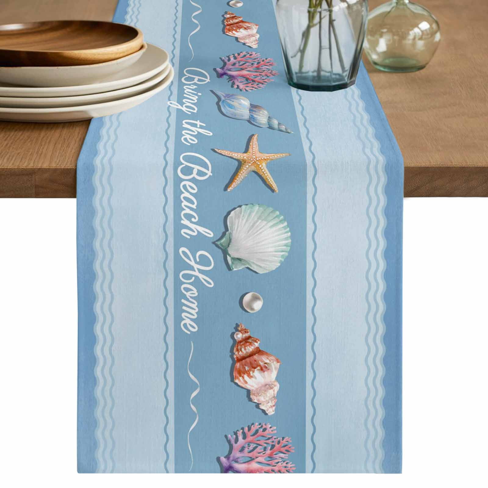 Coastal Blue Striped Cotton Linen Table Runner for Dining Kitchen ...