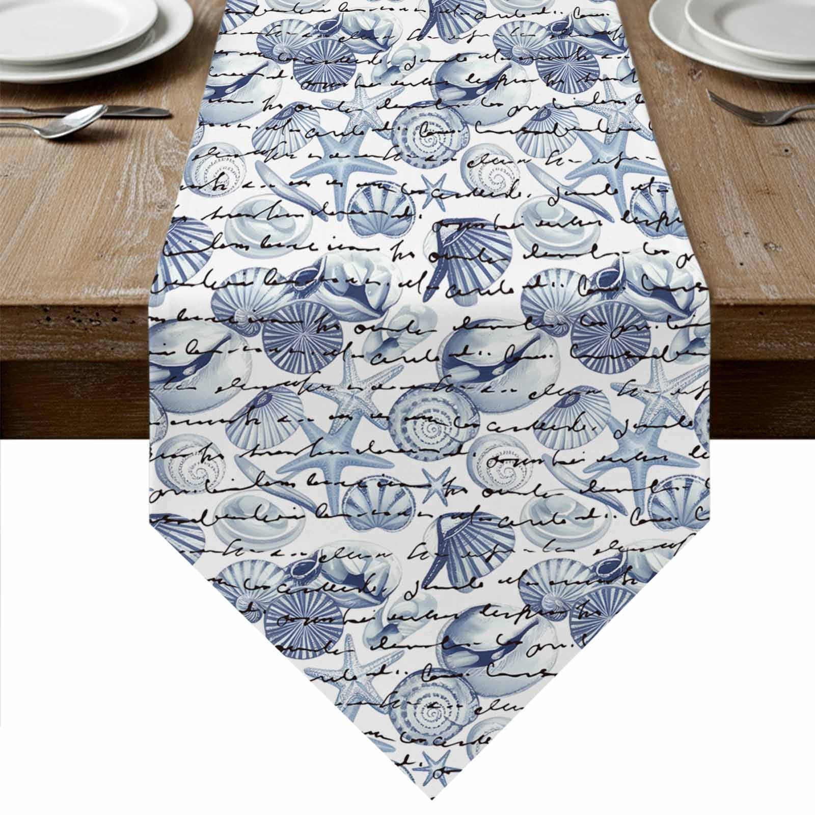Coastal Blue Table Runner Linen Burlap Table Runner 72 Inches Long ...