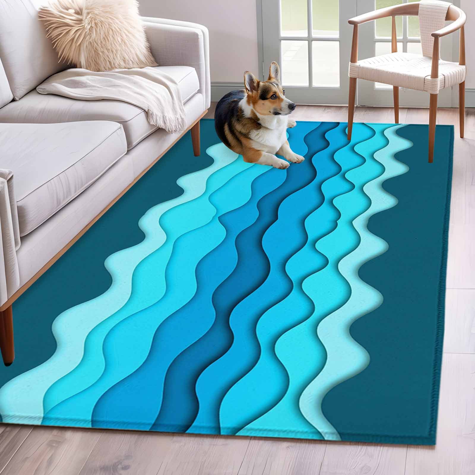 Coastal Blue Wave Kitchen Runner Rug 2.7x5 Washable Runners for Hallway ...