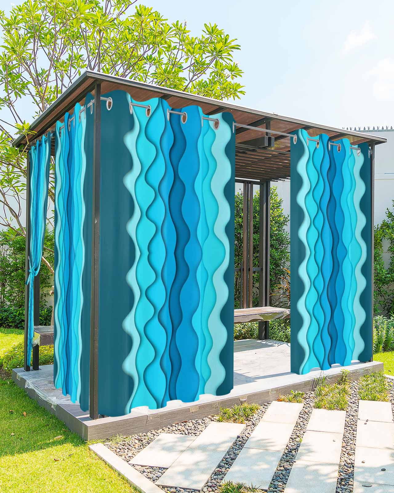 Coastal Blue Wave Outdoor Curtains for Patio, Summer Ocean Beach Modern ...