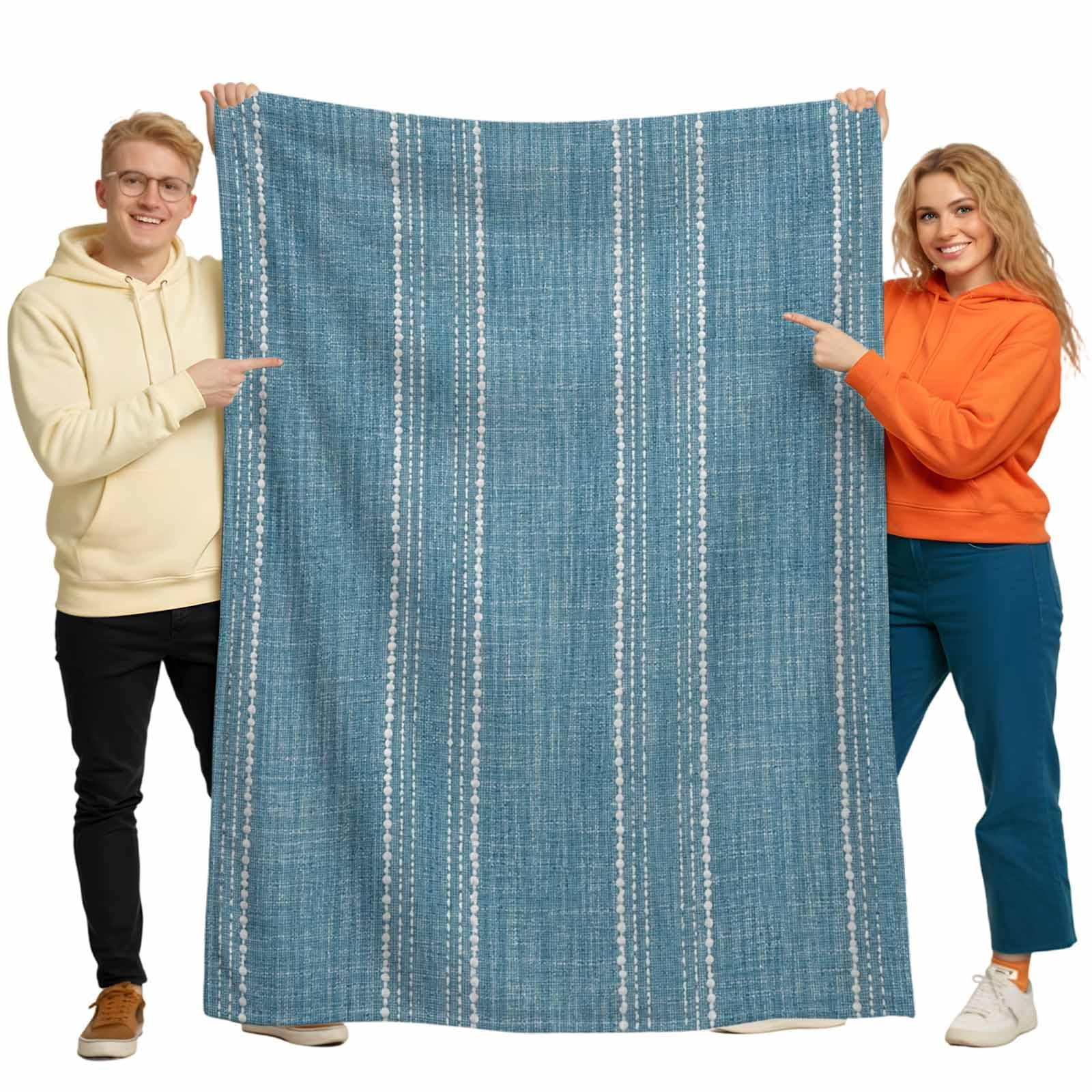Coastal Blue and White Striped Throw Blanket Flannel Fleece Throws ...