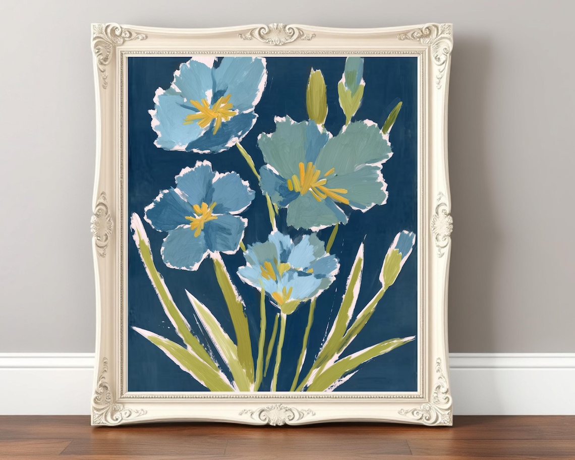 Coastal Blue Wildflower Poster Preppy Cottagecore Wall Art Poster ...