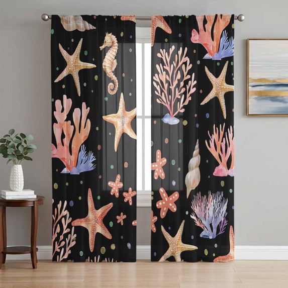 Coastal Botanical Sheer Curtains 84 Inch Length 2 Panels Set, Summer ...