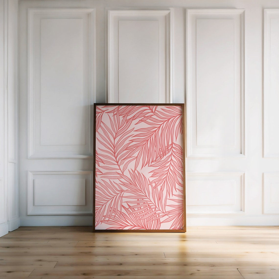 Coastal Botanical Tropical Leaves Print Pink Tropical Wall Art Palm ...