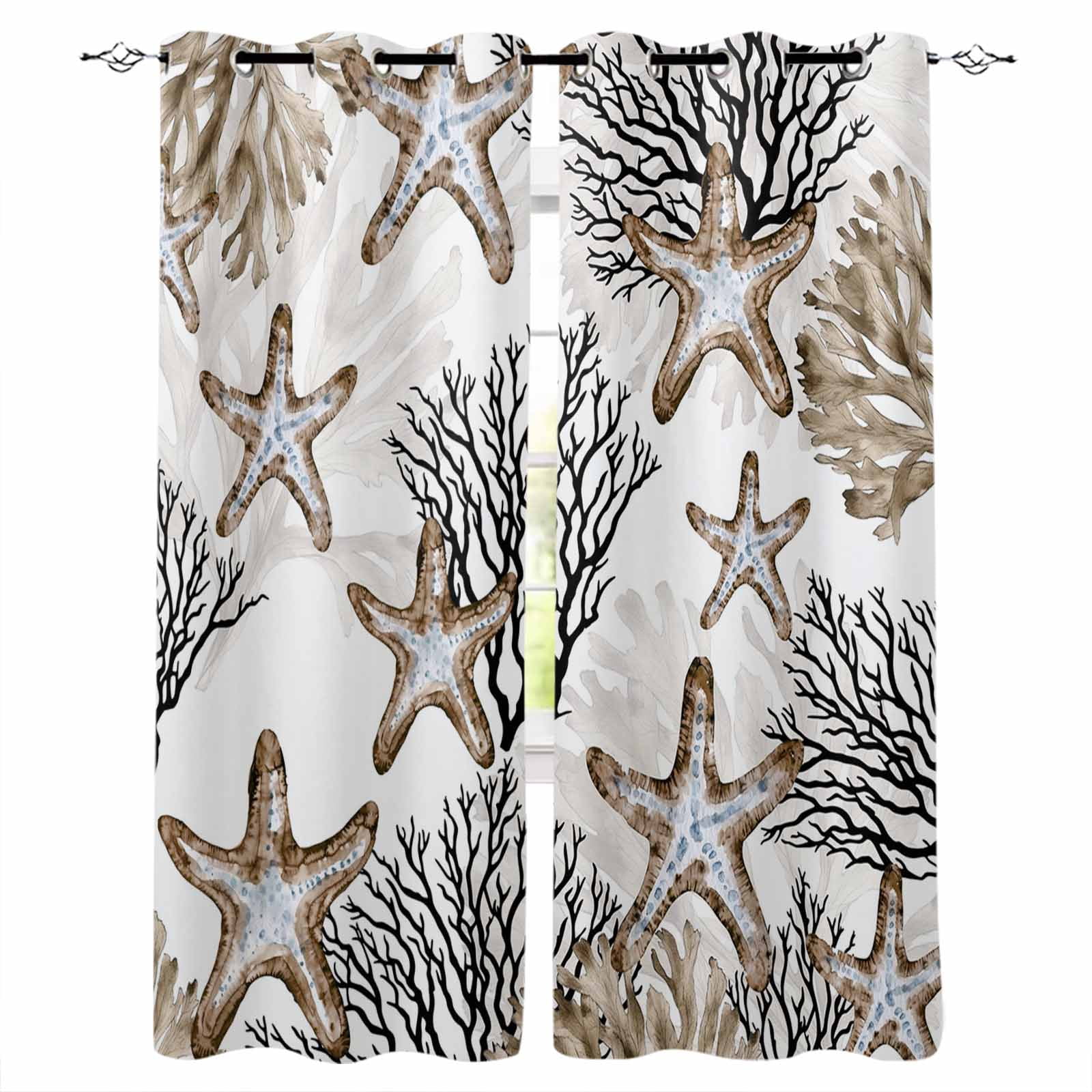 Coastal Brown Coral Kitchen Curtains Summer Ocean Starfish Nautical ...