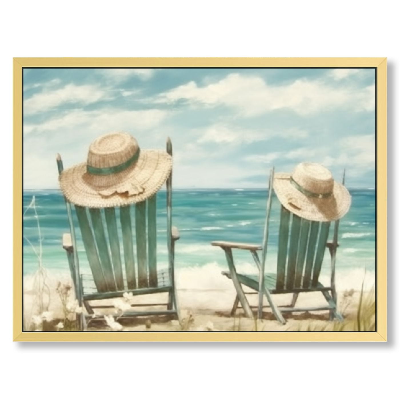 Coastal Canvas : Beach Textured Ocean Seaside Chair Scene Print ...
