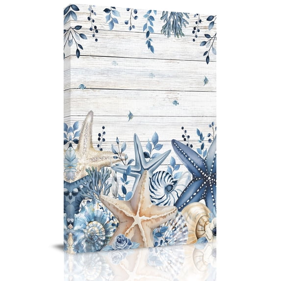 Coastal Canvas Wall Art for Living Room, Ocean Blue Beige Starfish ...
