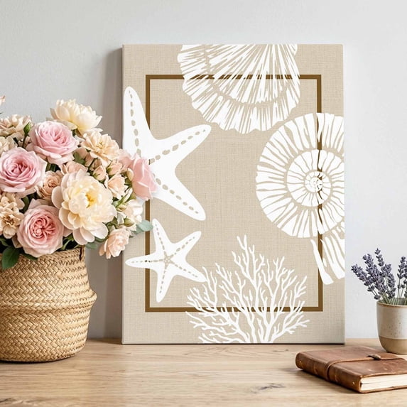 Coastal Canvas Wall Art for Living Room, Starfish Shell Coral Rustic ...