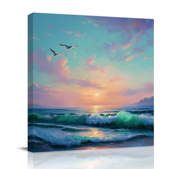 Coastal Canvas Wall Art for Living Room, Summer Bird Seagulls Waves ...