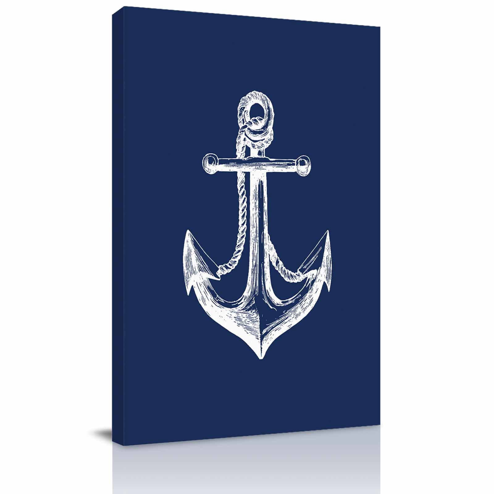 Coastal Canvas Wall Art for Living Room, Illustration Anchor Rope Wall ...