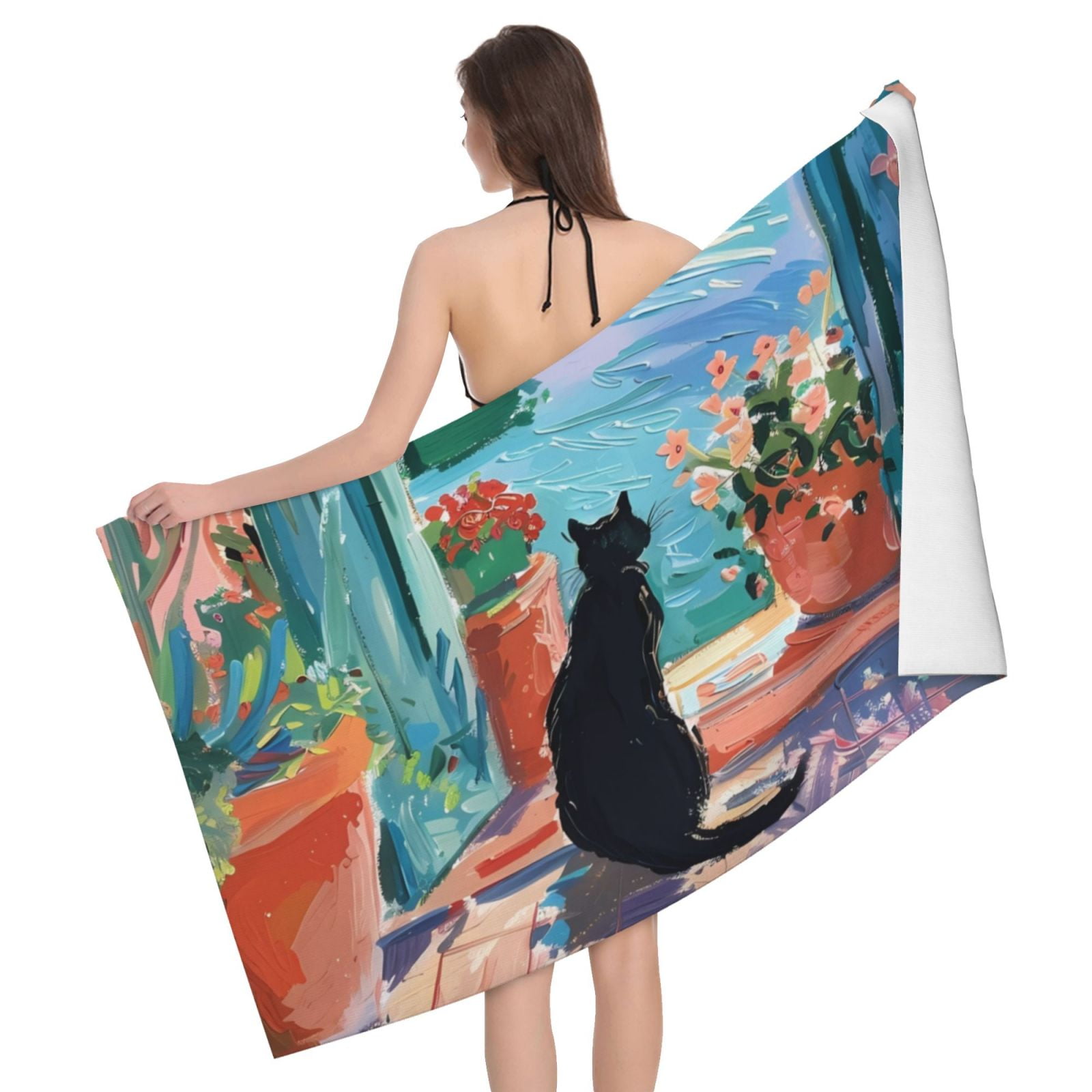 Coastal Cat By The Window Bath Towels, (32 x 52 Inches) Microfiber ...