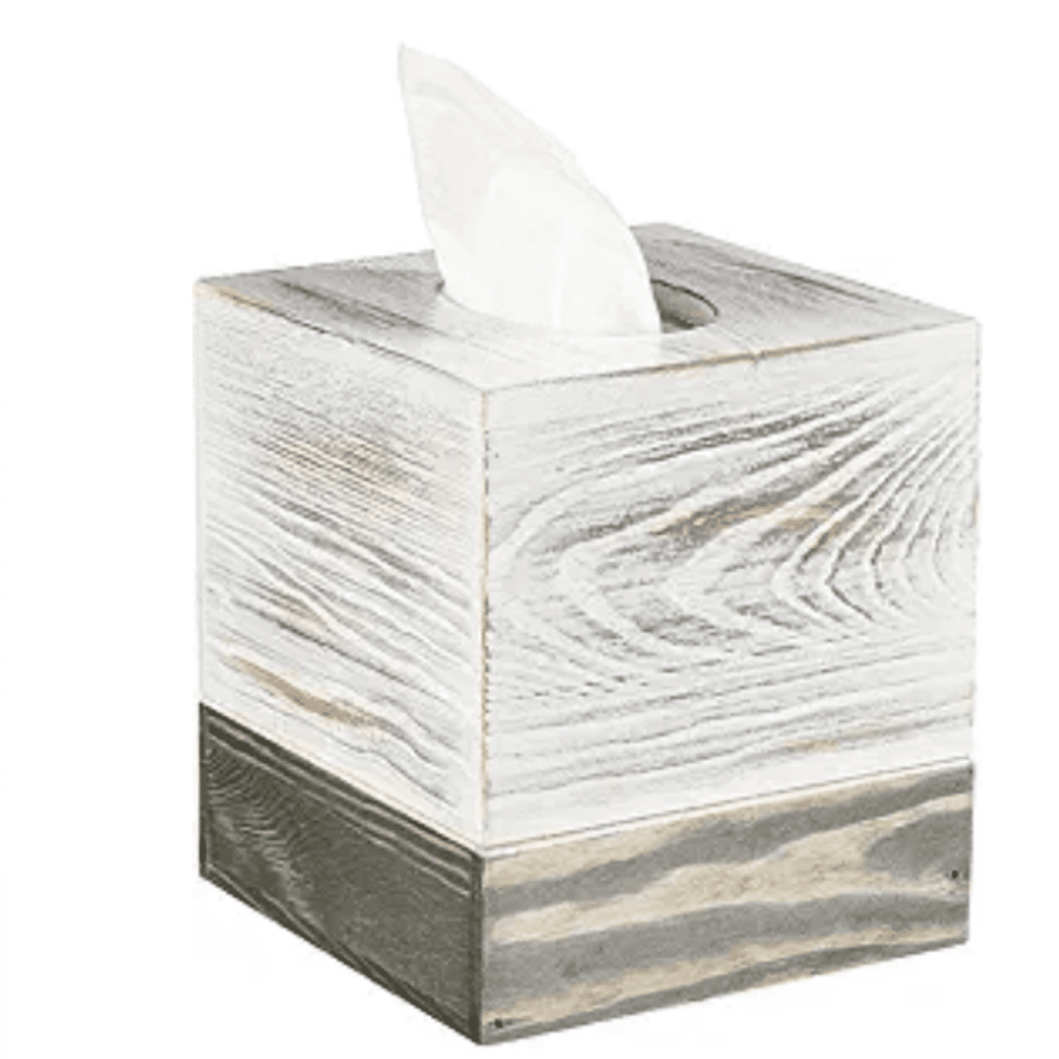 Coastal Chic Square Tissue Box Cover, Two-Tone Whitewashed Solid Wood ...