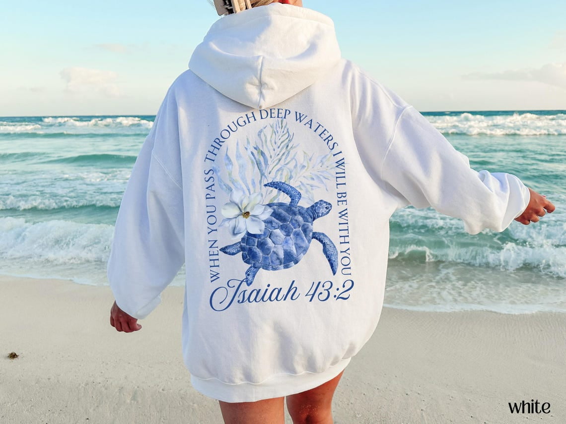 Coastal Christian Sea Turtle Hoodie, Trendy Ocean Life Beach Hoodie ...