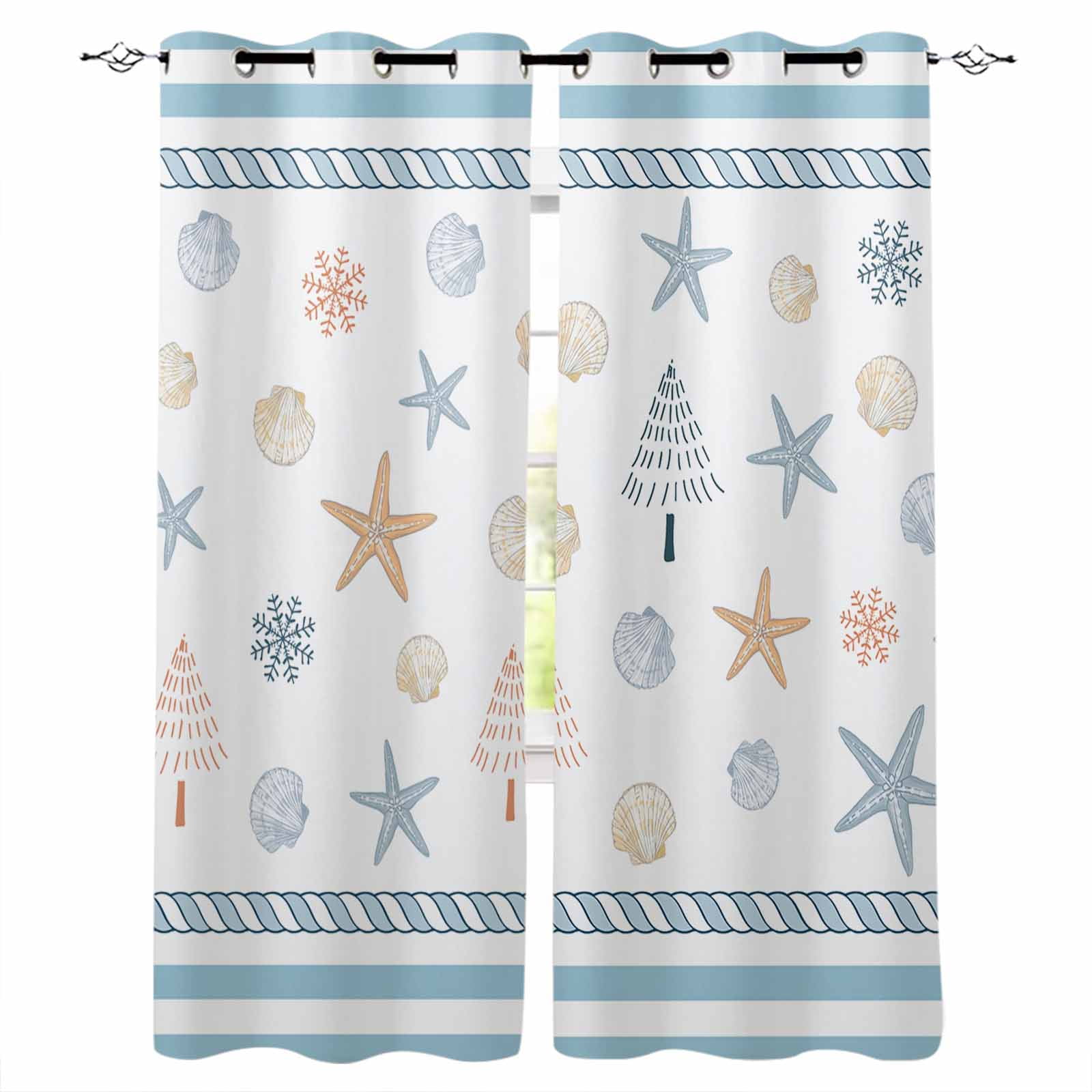 Coastal Christmas Blackout Curtains 39 Inches Long, Xmas Tree Starfish ...