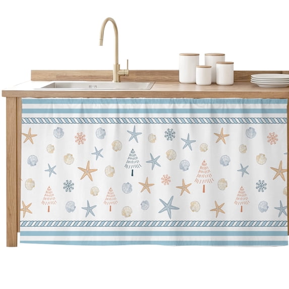 Coastal Christmas Cabinet Curtains 32"W x 55"L,Dustproof Sink Skirt ...