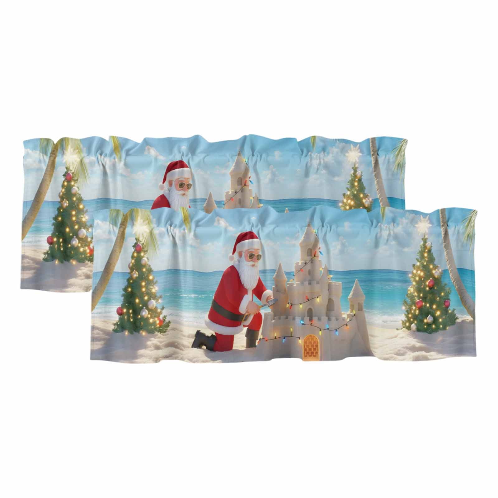 Coastal Christmas Curtain Valances for Windows, Kitchen Valance Window ...