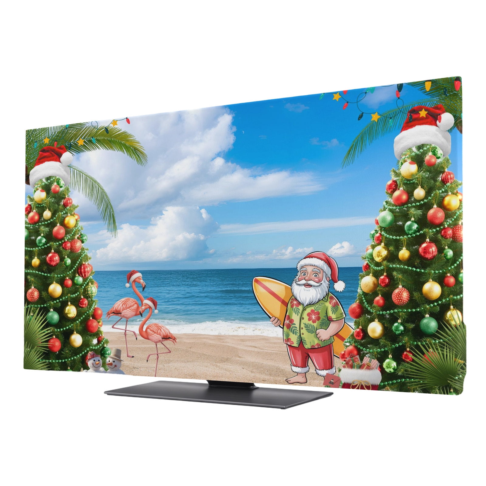 Coastal Christmas Elastic Indoor TV Cover 85" Dust Protector, Stretch ...