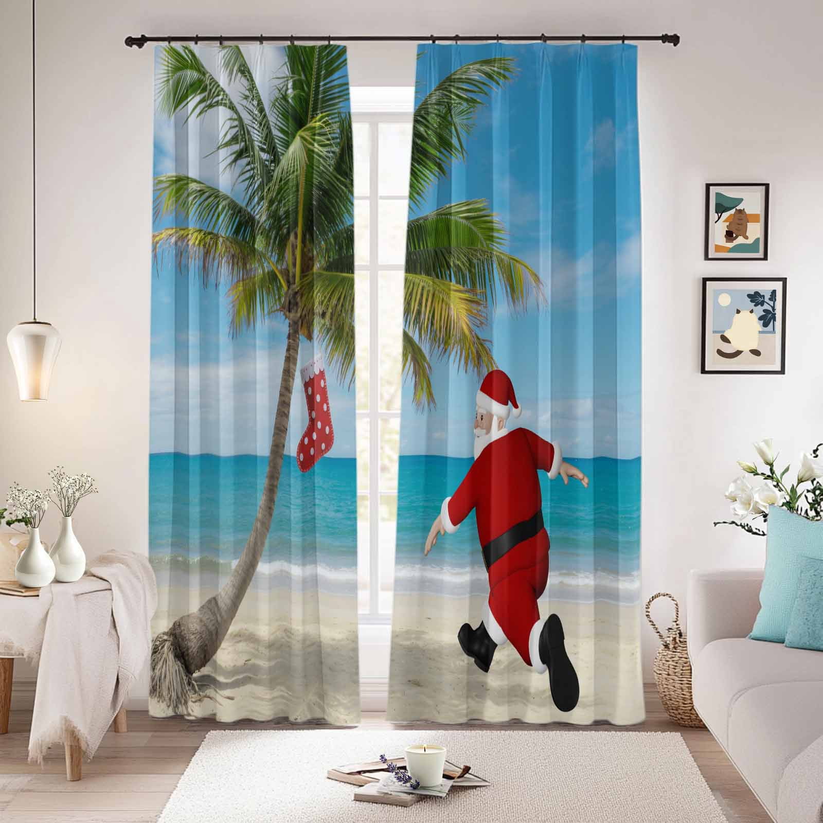 Coastal Christmas Santa Blackout Curtains for Bedroom/Living Room ...