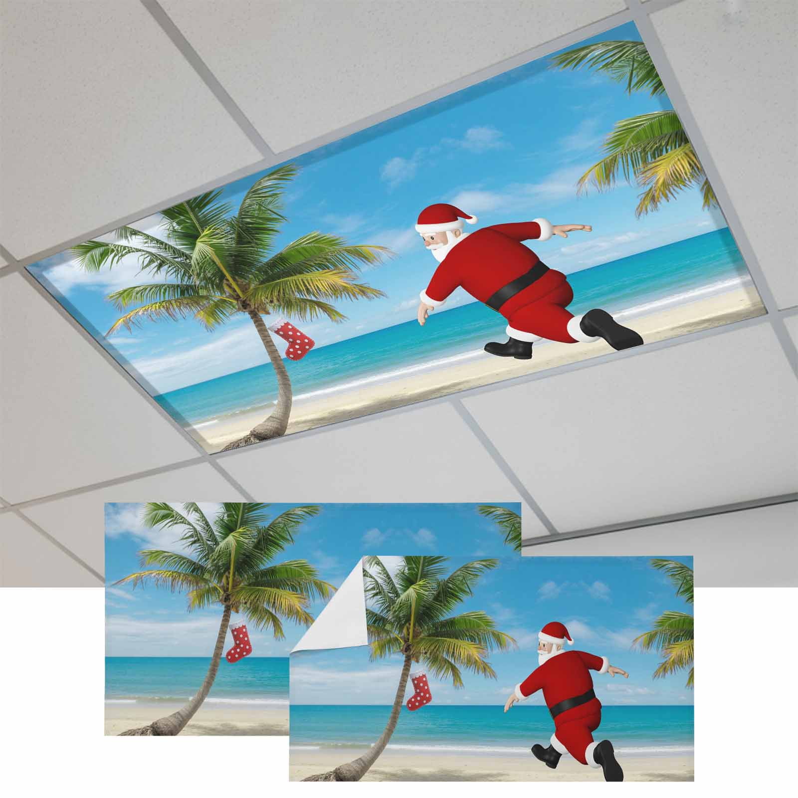 Coastal Christmas Santa Fluorescent Light Covers, Xmas Stocking Palm ...