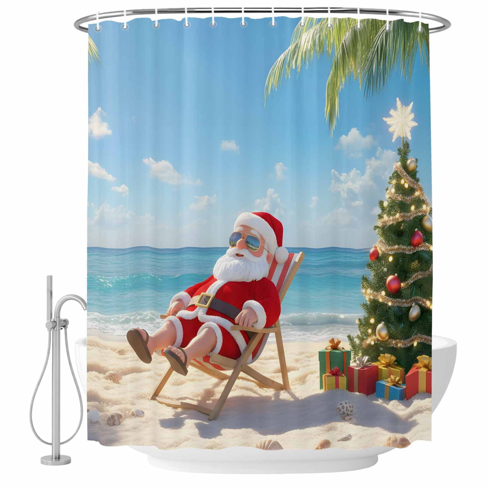 Coastal Christmas Shower Curtain Set - 72" x 78" Washable Bathtub ...