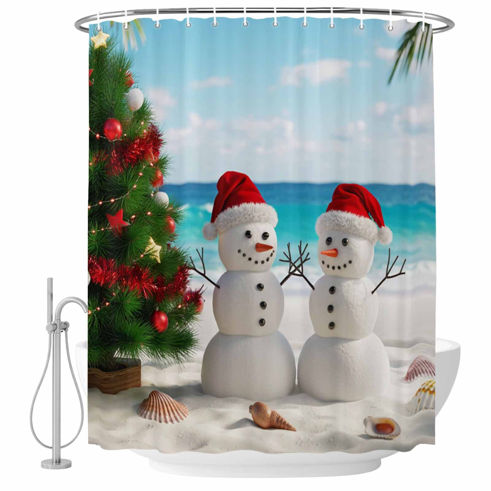Coastal Christmas Shower Curtain, Waterproof Shower Curtains for ...