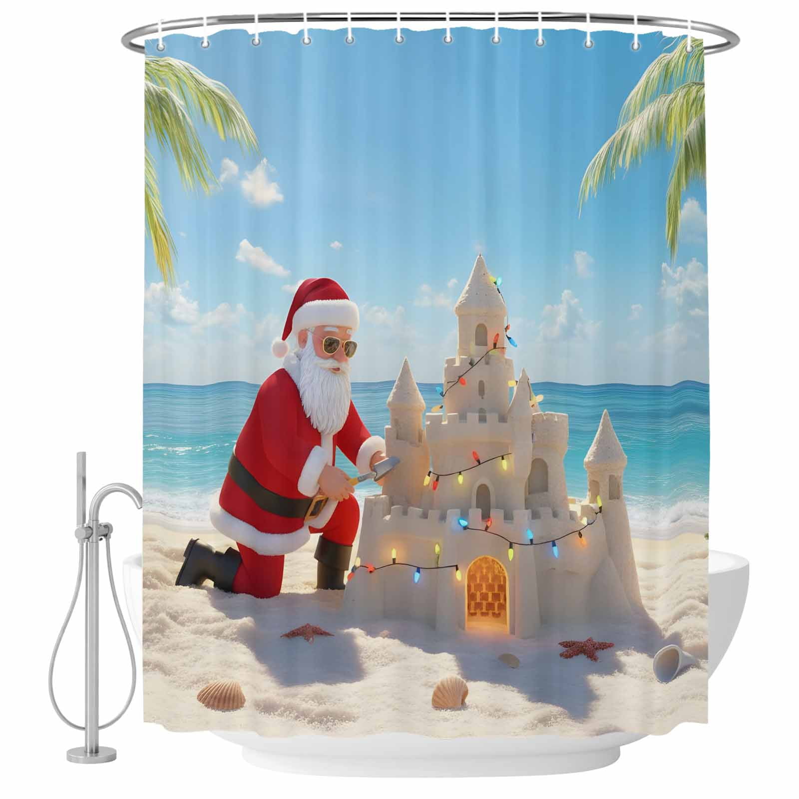 Coastal Christmas Shower Curtain, Waterproof Shower Curtains for ...