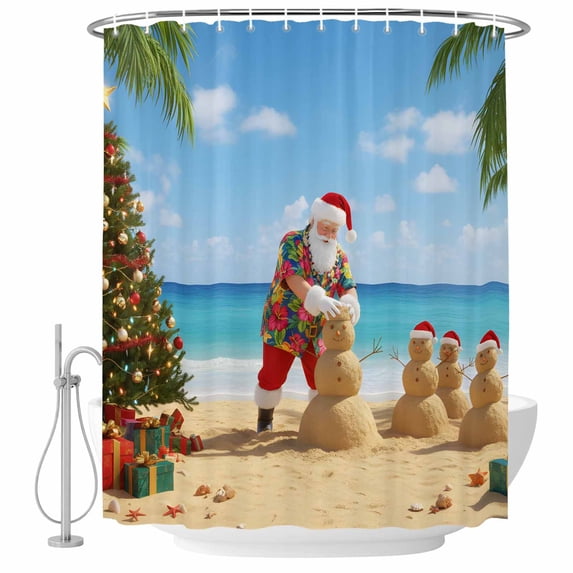Coastal Christmas Shower Curtain, Waterproof Shower Curtains for ...