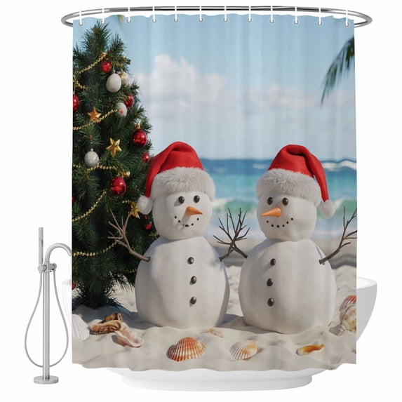 Coastal Christmas Shower Curtain, Waterproof Shower Curtains for ...