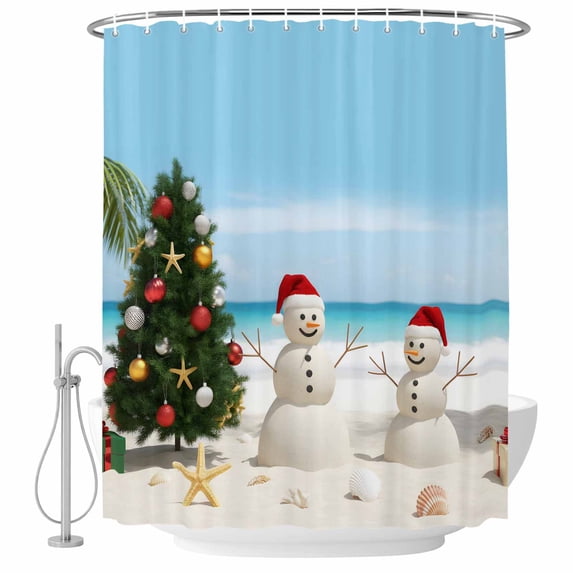 Coastal Christmas Shower Curtain, Waterproof Shower Curtains for ...