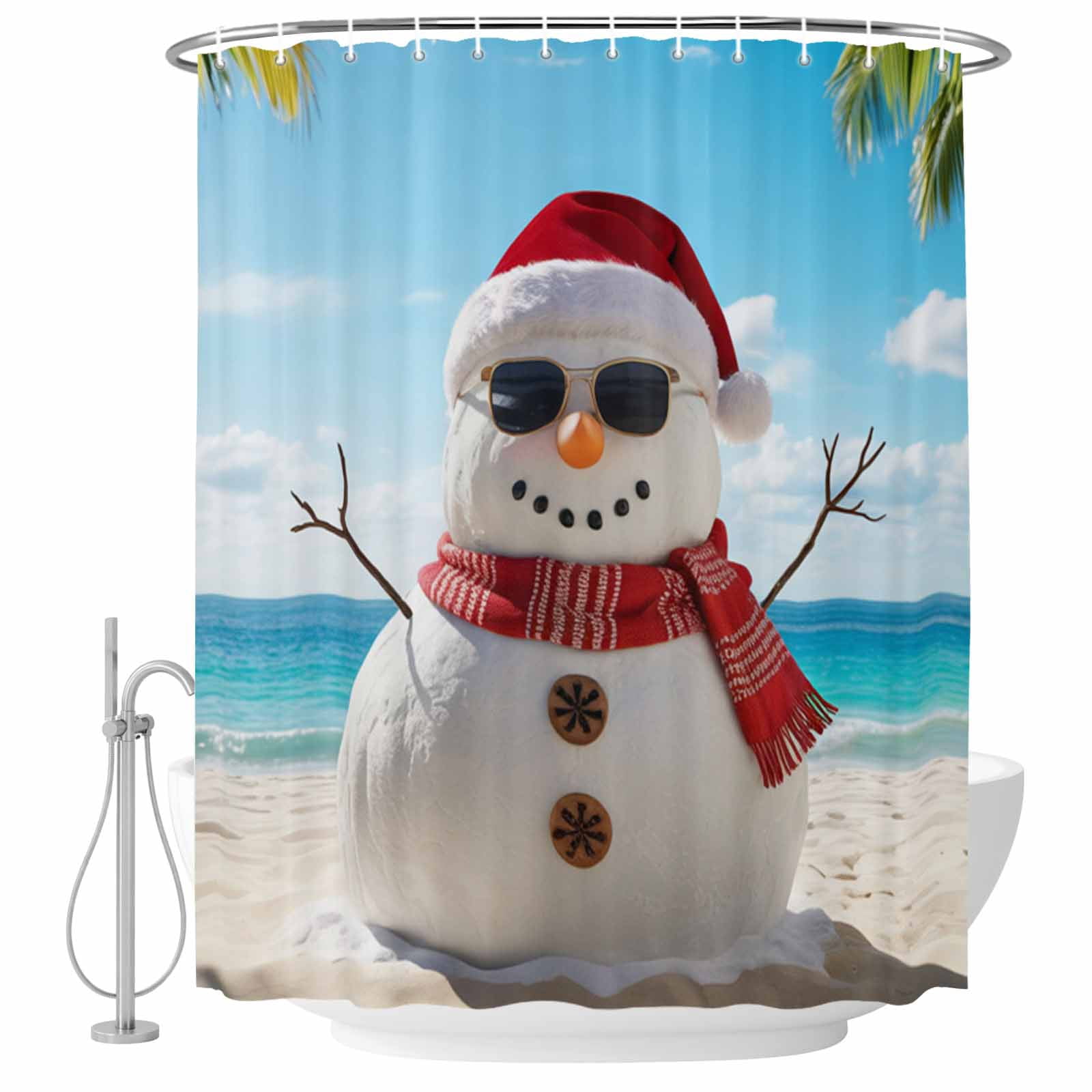 Coastal Christmas Shower Curtain, Waterproof Shower Curtains for ...