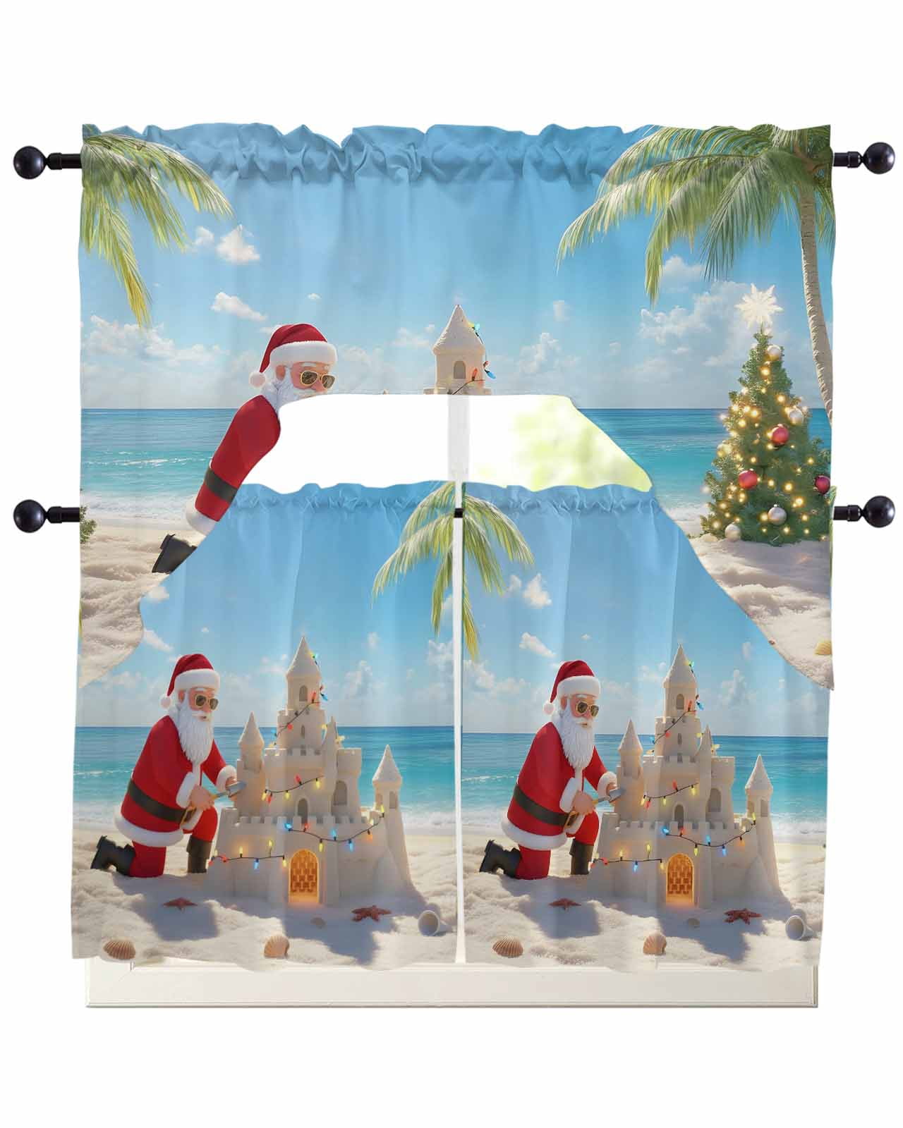 Coastal Christmas Swag Curtains for Living Room/Bedroom Windows, Santa ...