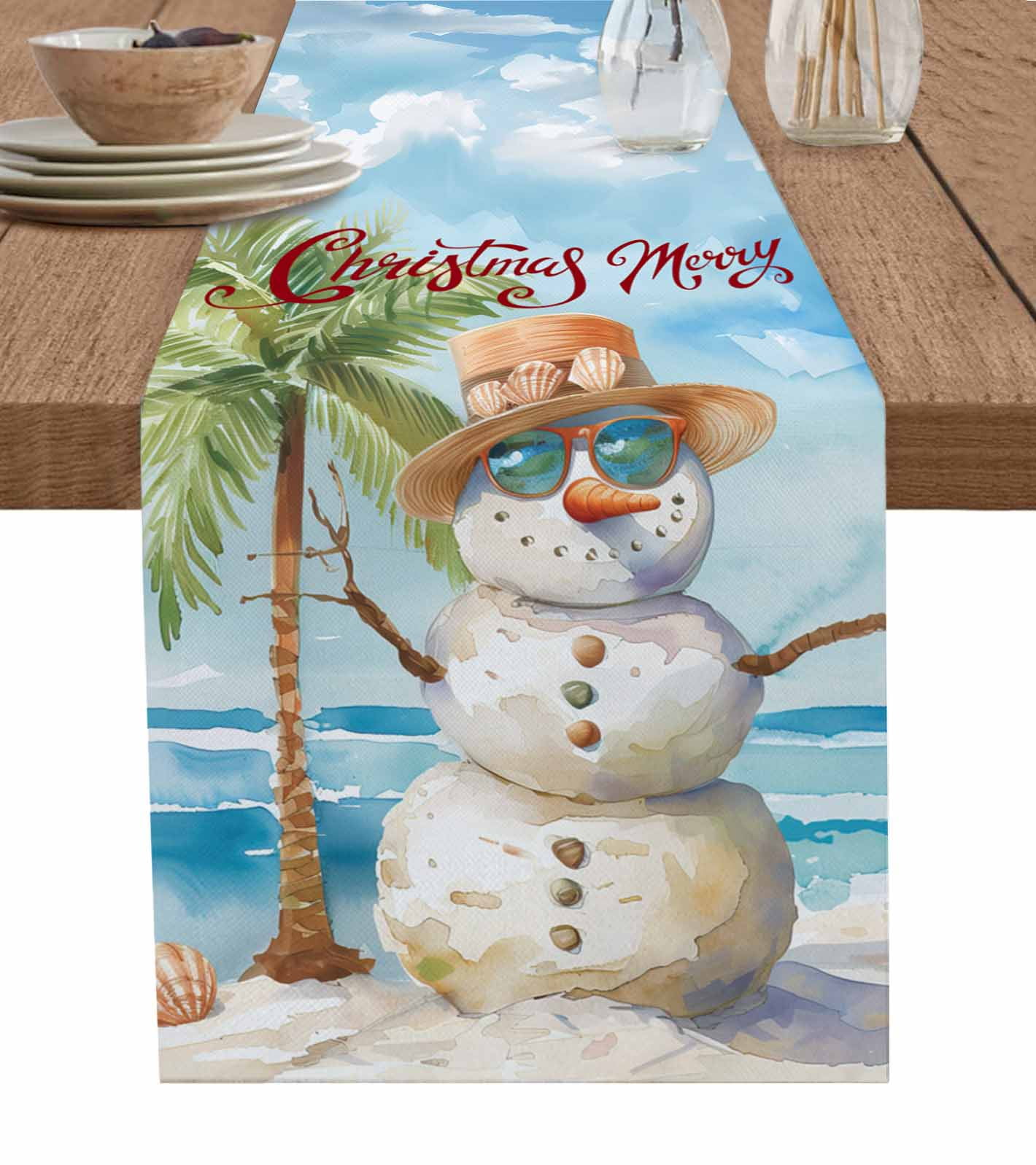 Coastal Christmas Table Runner Blue Beach Snowman Xmas Tablerunners 13 ...
