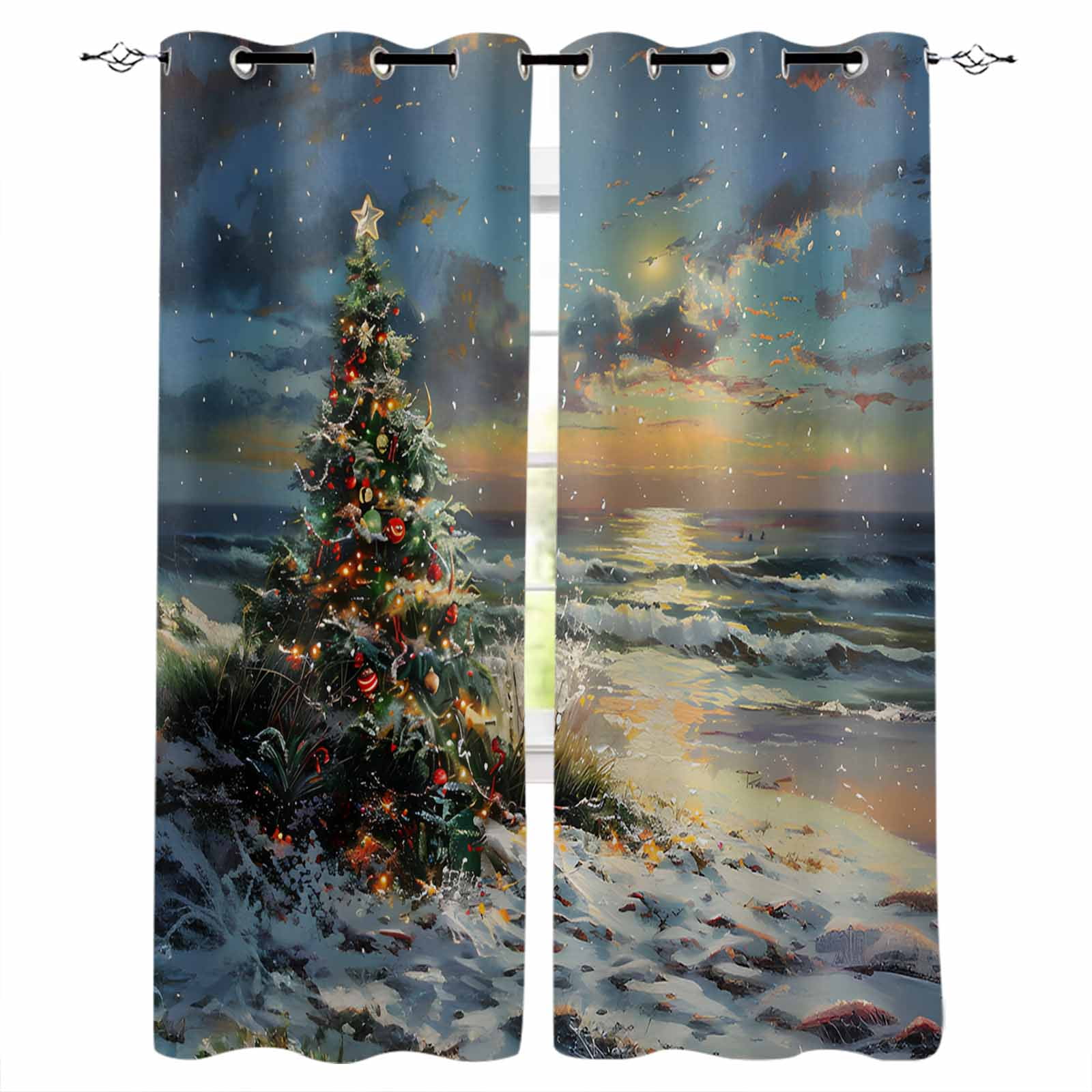 Coastal Christmas Tree Blackout Curtains 45 Inches Long, Xmas Tree ...