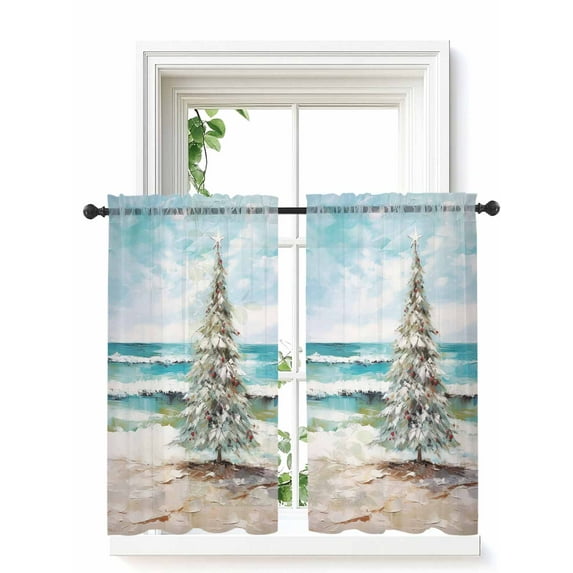 Coastal Christmas Tree Curtains 45 Inch Length,Sheer Curtains for ...