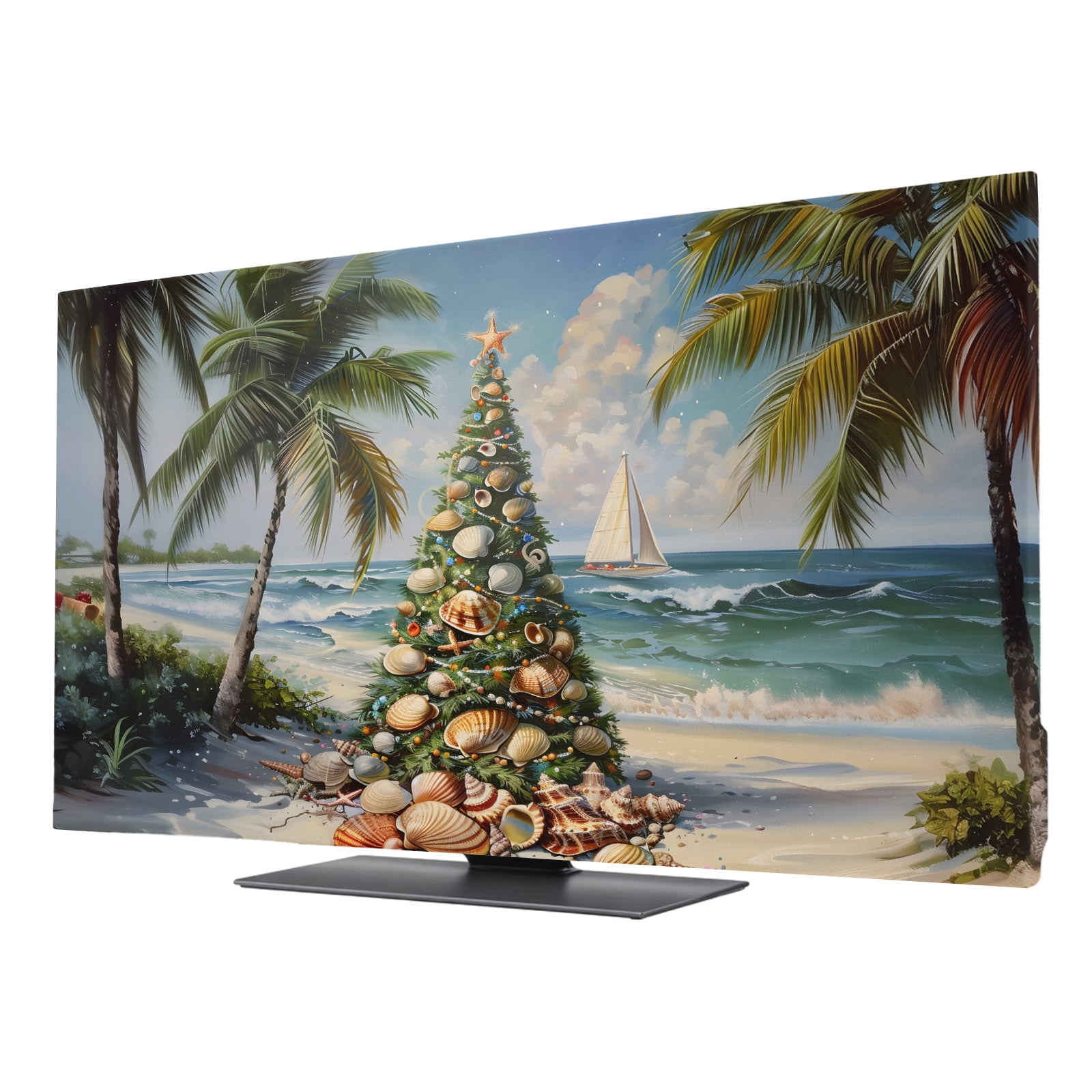 Coastal Christmas Tree Elastic Indoor TV Cover 32" Dust Protector ...