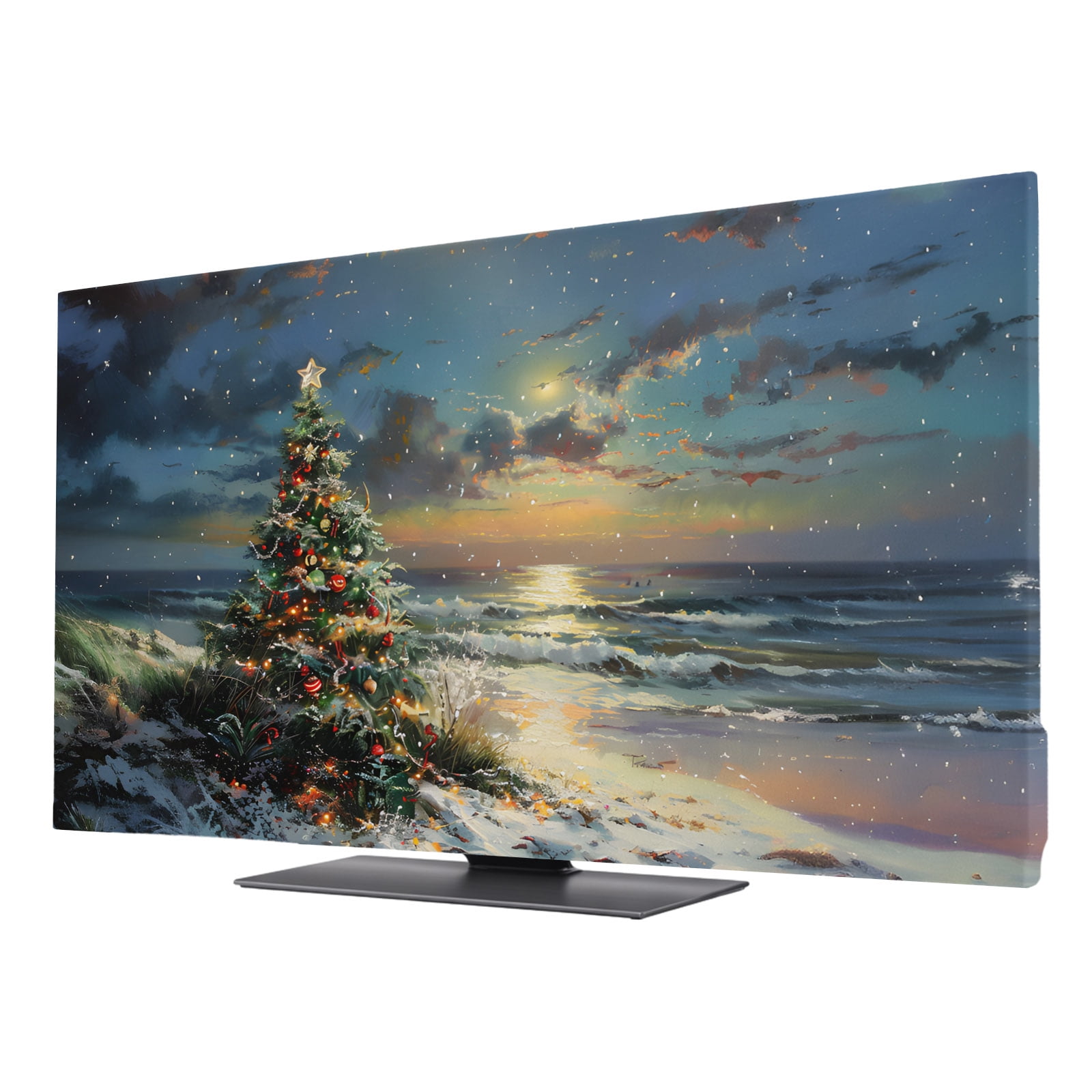 Coastal Christmas Tree Elastic Indoor TV Cover 75" Dust Protector ...