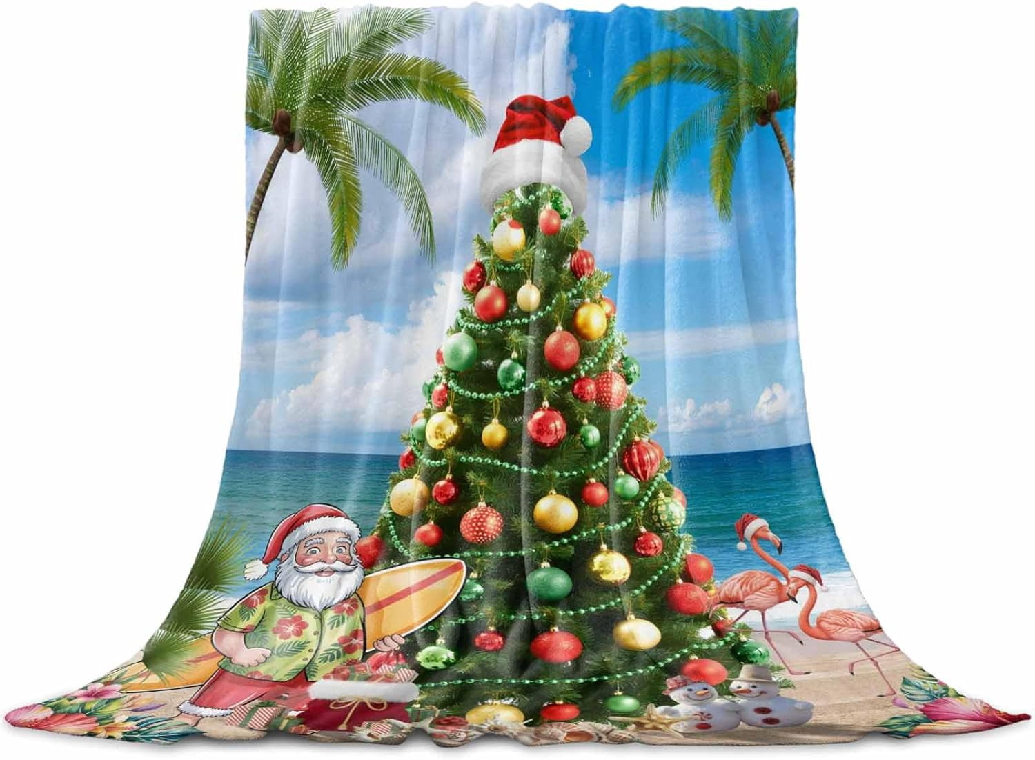 Coastal Christmas Tree Flannel Blanket 30x40In Xmas Santa Flaming Bird ...